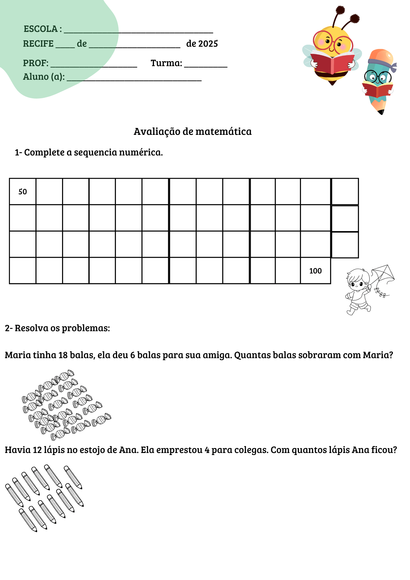 Avaliação de Matemática em PDF para Baixar e Imprimir Grátis ...