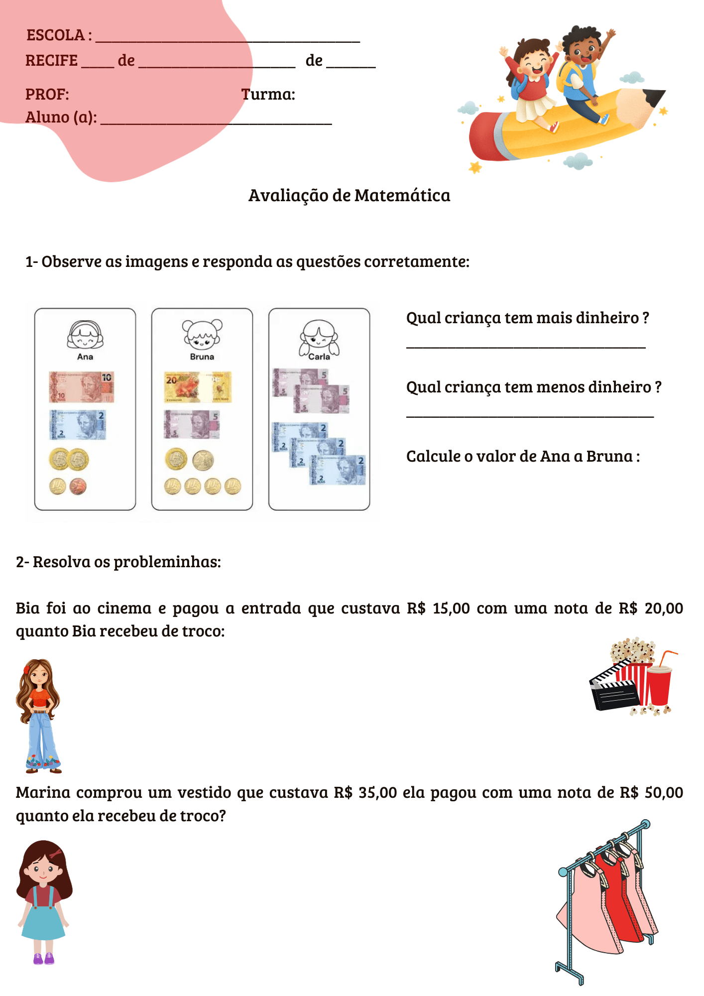 Avaliação de Matemática da 3ª Unidade para Imprimir e Baixar Grátis ...